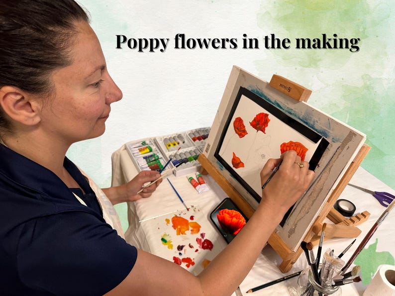 Printable 'poppy Love' Foldable Card With Vintage Green Background Hand ...