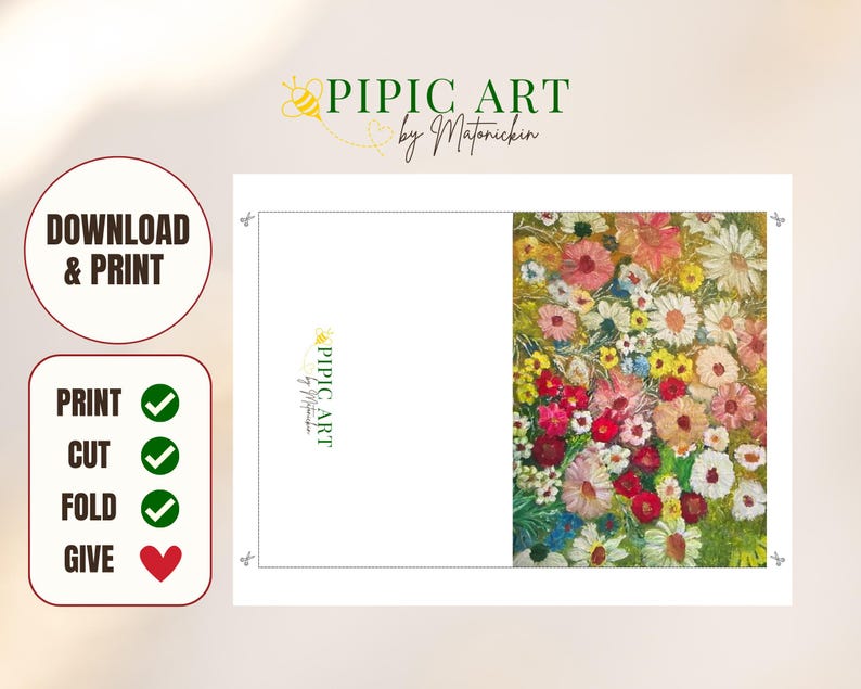 Vibrant Floral Foldable Card | Printable Art by Ruza Pipic | Instant ...