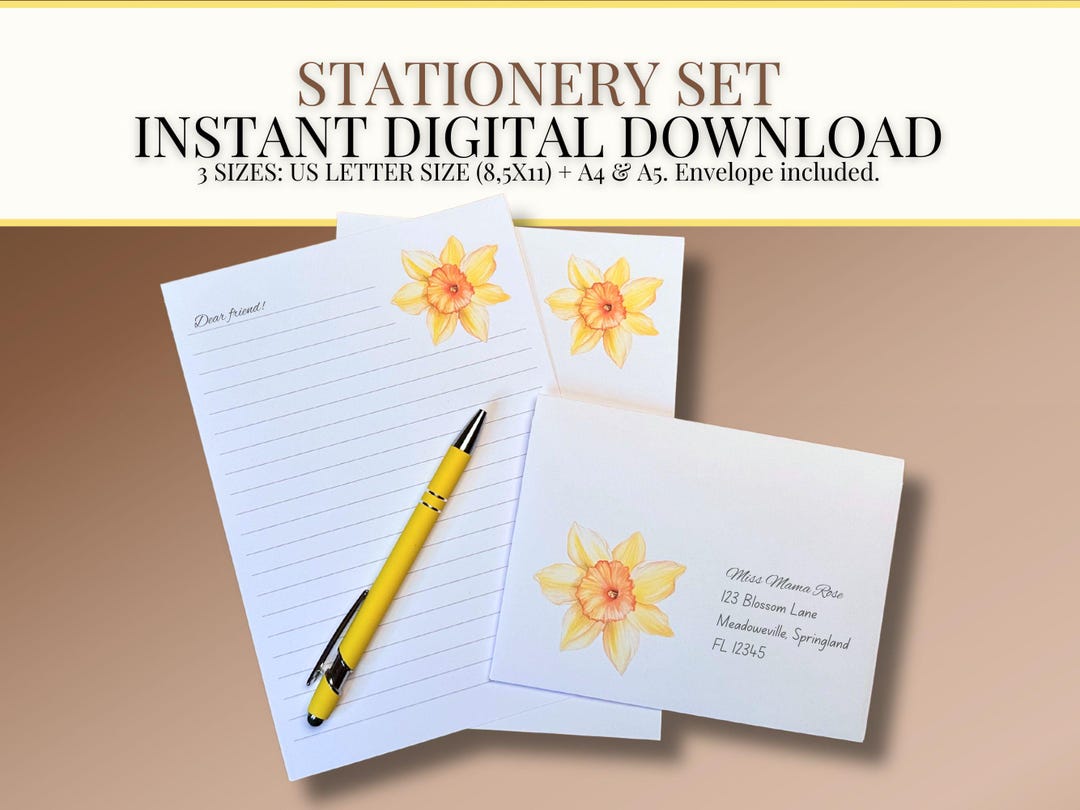 Daffodil Stationery Set - Instant Digital Download - Floral Design ...