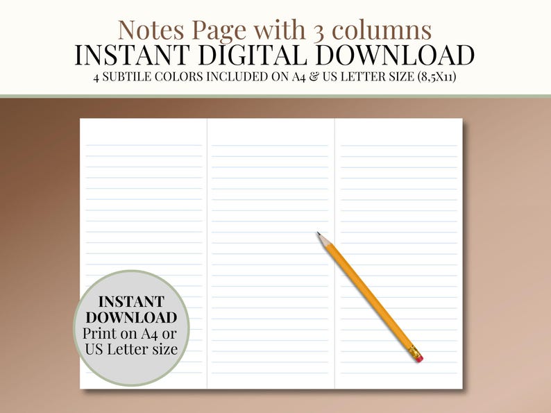 3-column Lined Notes Page: Printable Journal Paper (A4 & US Letter ...