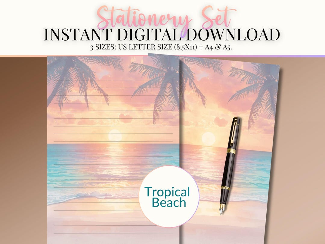 Tropical Beach Stationery Set – Printable Writing Paper, A4 A5 US ...
