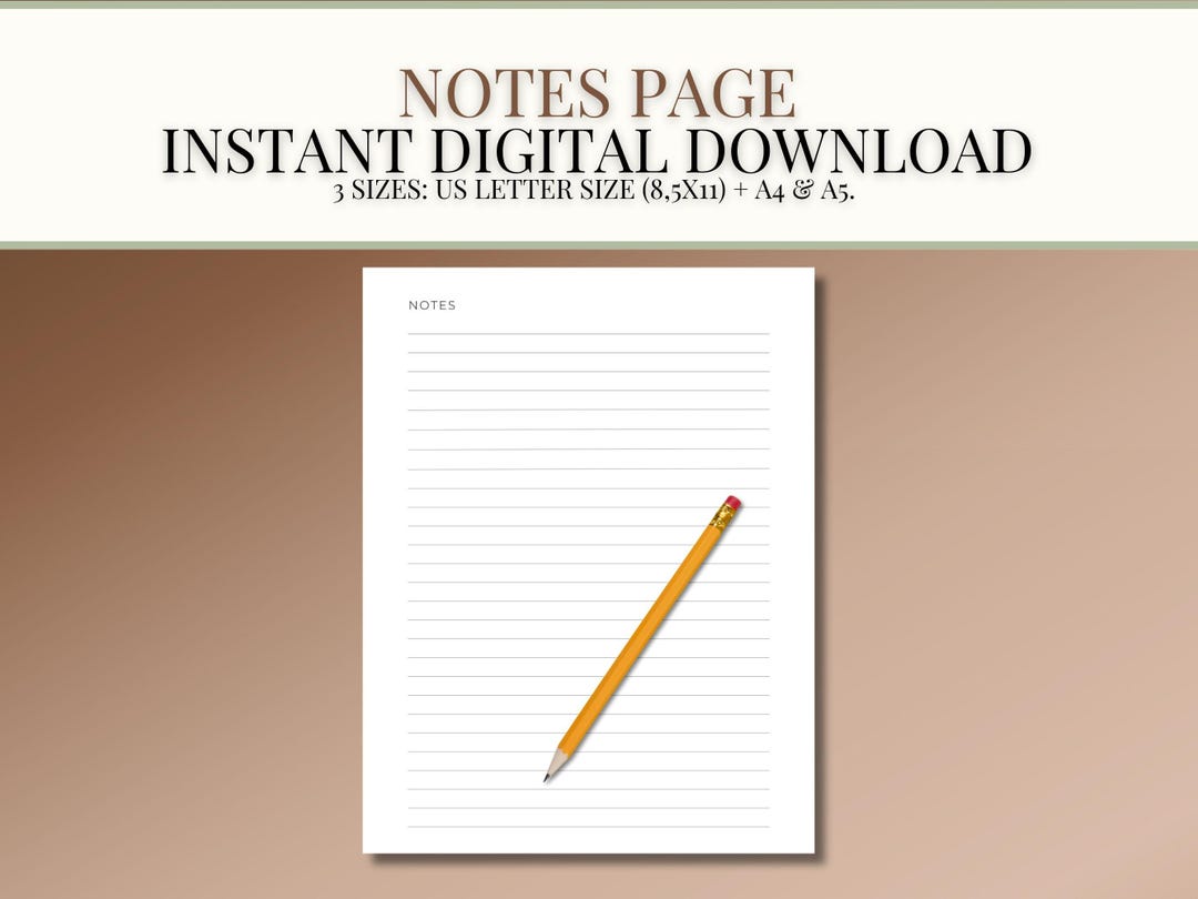 Minimalist Notes Page Printable Note Taking, Instant Download Lined ...