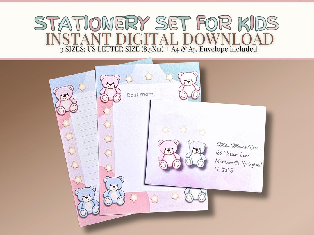 Teddy Bear Stationery Set for Kids – Cute Printable Letter Writing ...