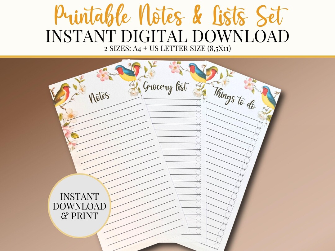 Printable Notes and Lists Set - To-do List, Grocery List, Notes ...