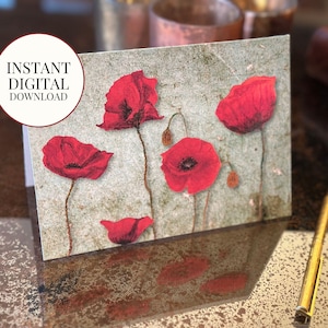 Printable 'poppy Love' Foldable Card With Vintage Green Background Hand ...
