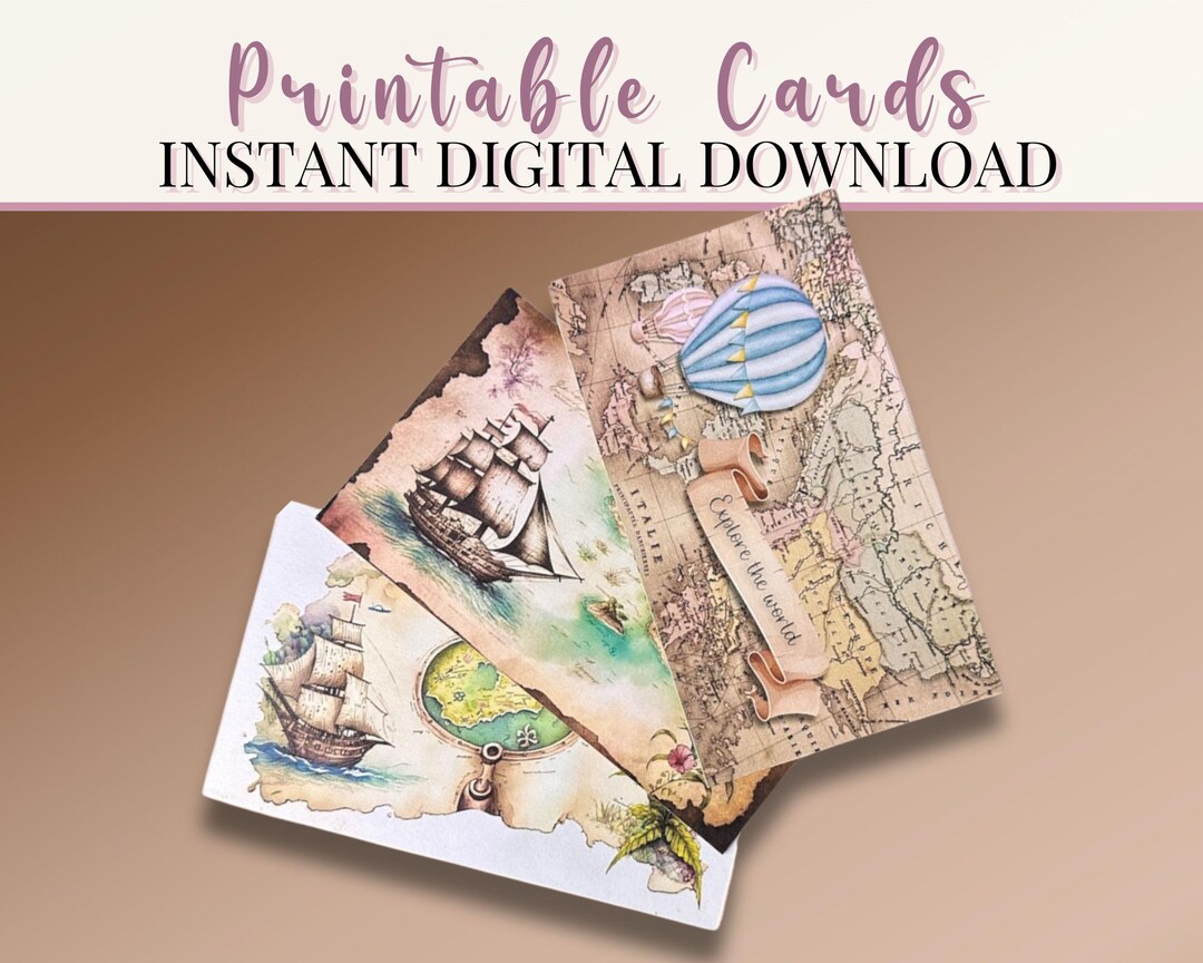 Printable Cards, Adventurer's Maps Collection: Vintage Map Cards for ...
