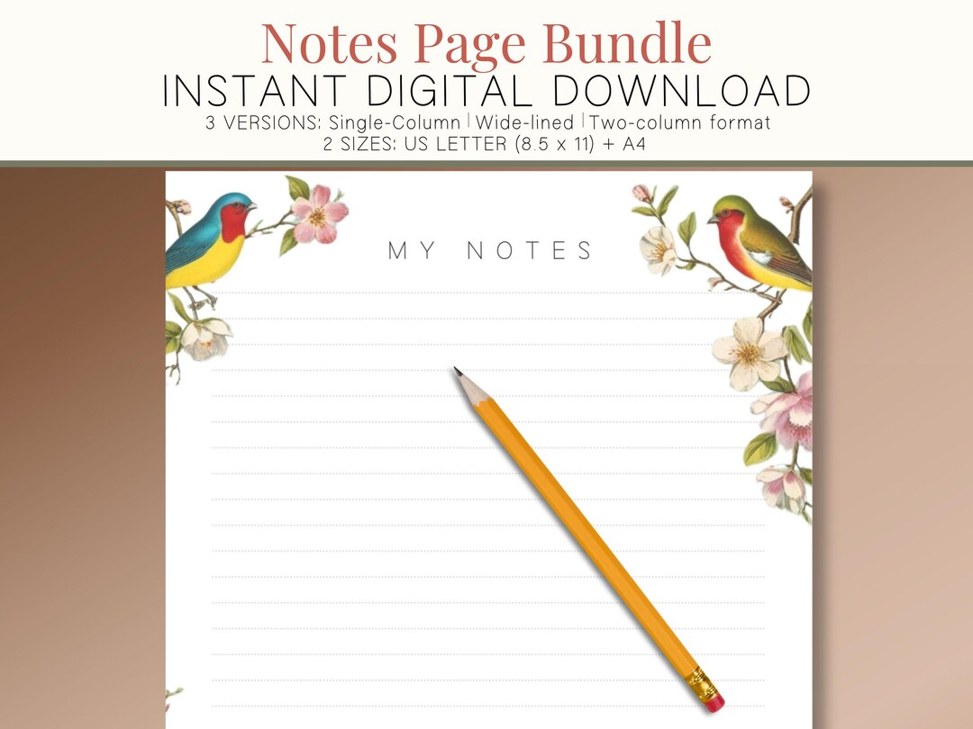 Printable Notes Paper Set - Lined and Two-column - Aesthetic Writing ...