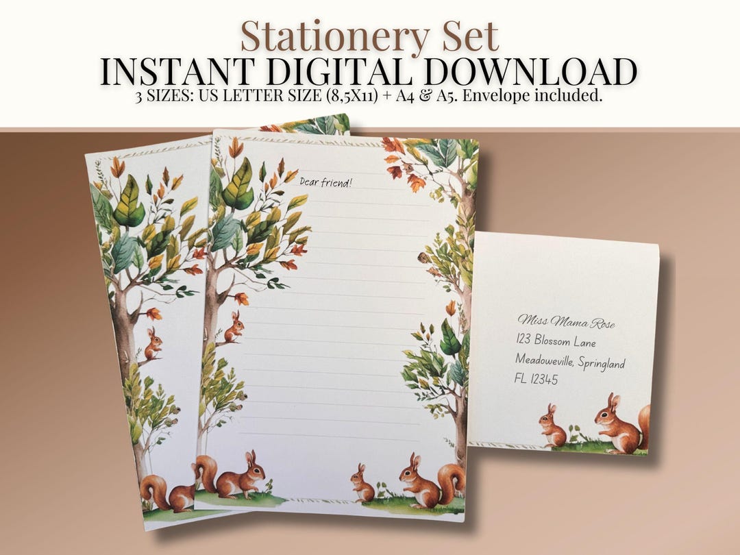 Forest Squirrel Stationery Set: Printable Lined Paper & Envelope ...