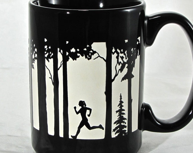 Female Runner Coffee Cup - Engraved Gift for Trail Runner, Running Mug ...