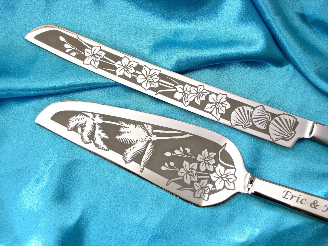 Personalized Tropical Beach Wedding Cake Server and Knife Set With Palm ...