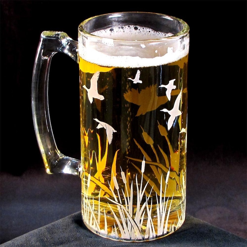 Groomsmen Beer Mug Etched Glass Flying Duck Migration - Etsy