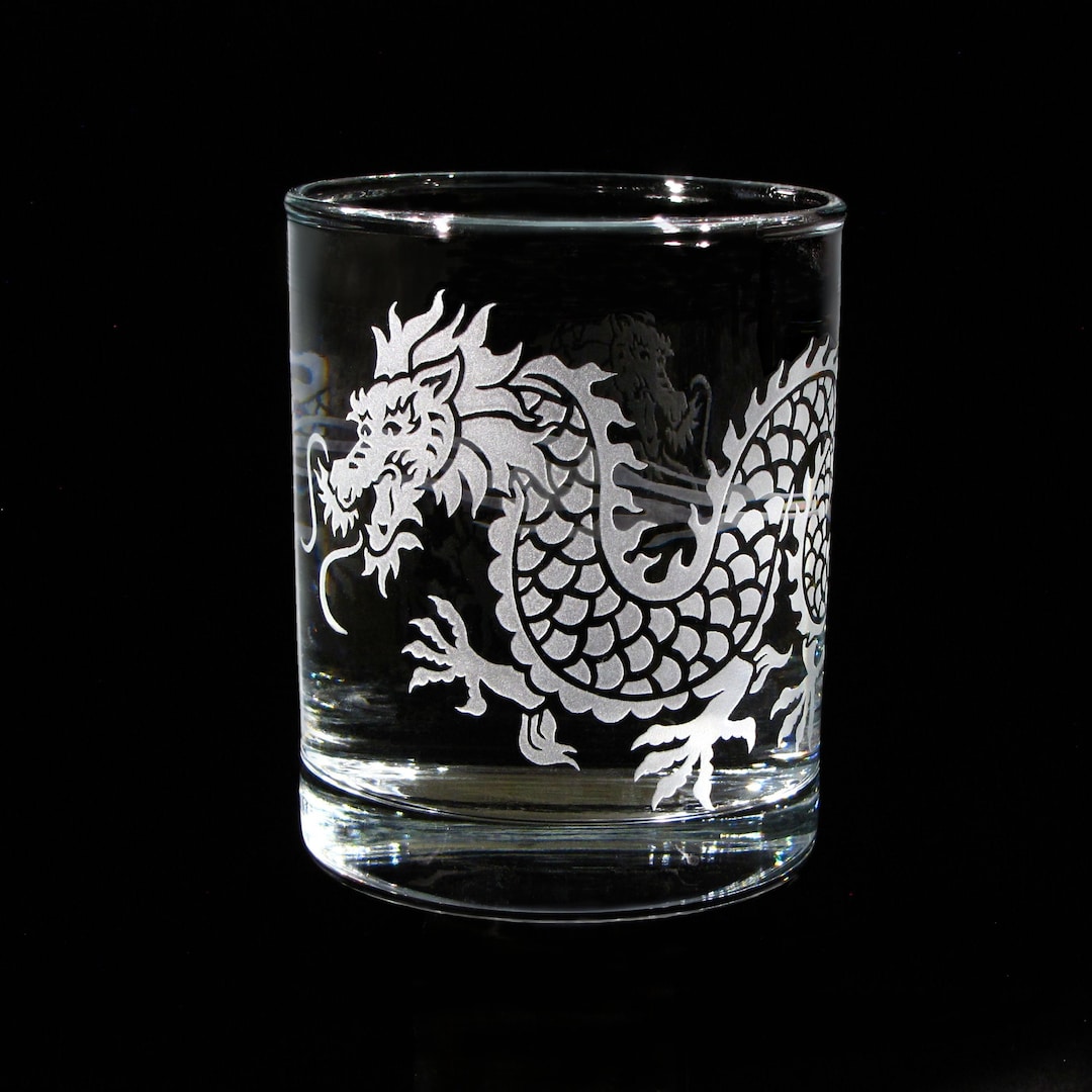 Engraved Chinese Dragon Whiskey Glass Unique T For Man Asian Japanese Double Old Fashioned