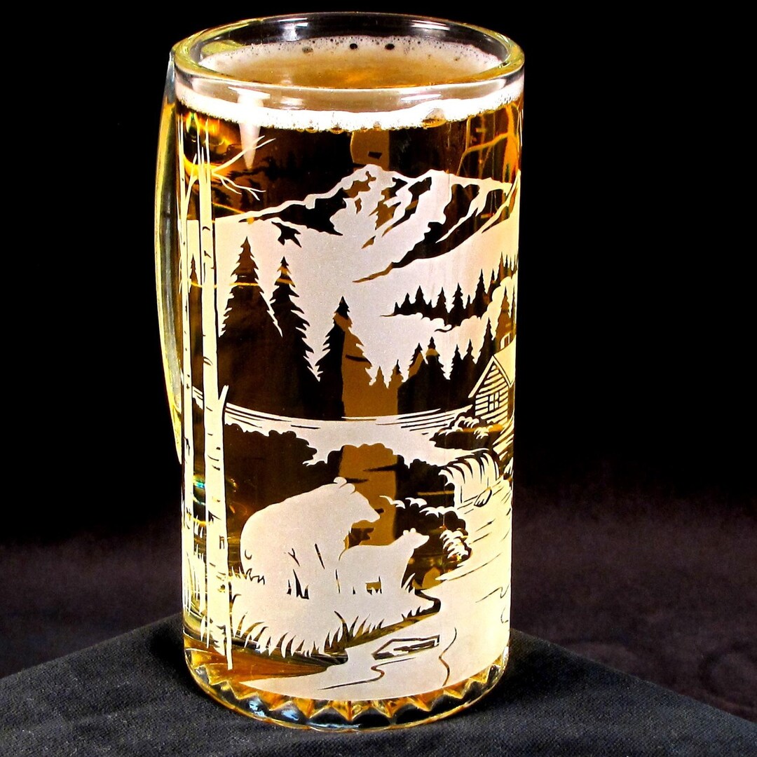 Etched Glass Beer Stein Bear by Mountain Cabin Woodland Wedding Gift ...