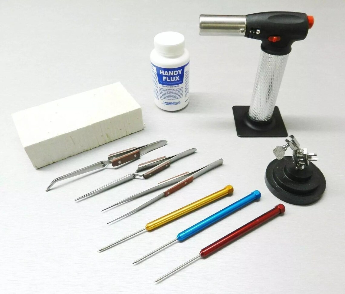 Jewelry Soldering Kit Torch Magnesia Block Fiber Tweezers Picks Flux ...