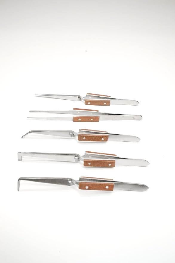 5 Tweezers Jewelry Soldering Fiber Grip Cross Locking Set Bent and ...
