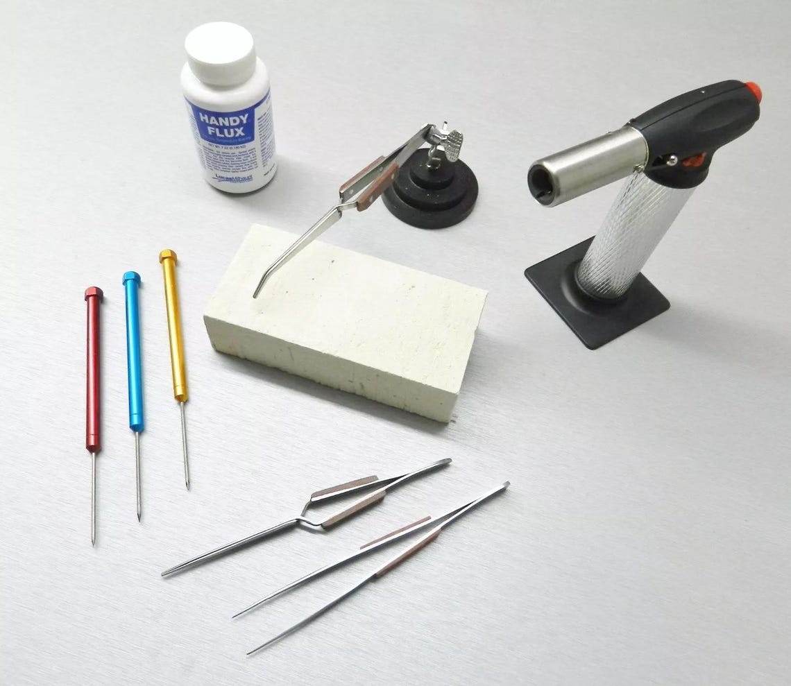 Jewelry Soldering Kit Torch Magnesia Block Fiber Tweezers Picks Flux ...