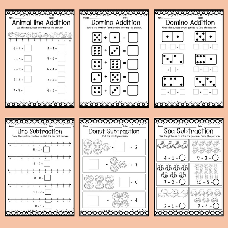 Kindergarten &1st Grade Addition and Subtraction Worksheet Within 10 - Etsy