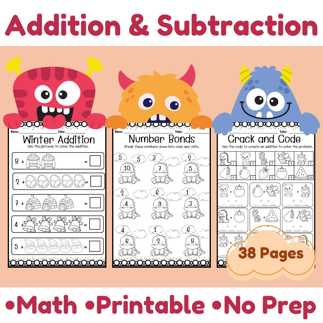 Kindergarten &1st Grade Addition and Subtraction Worksheet Within 10 - Etsy