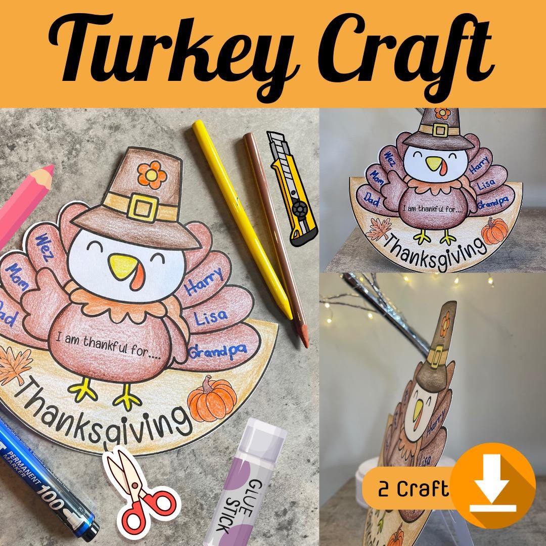 Thankful Turkey Cut & Paste Craft, Printable Kit, Printable Preschool ...