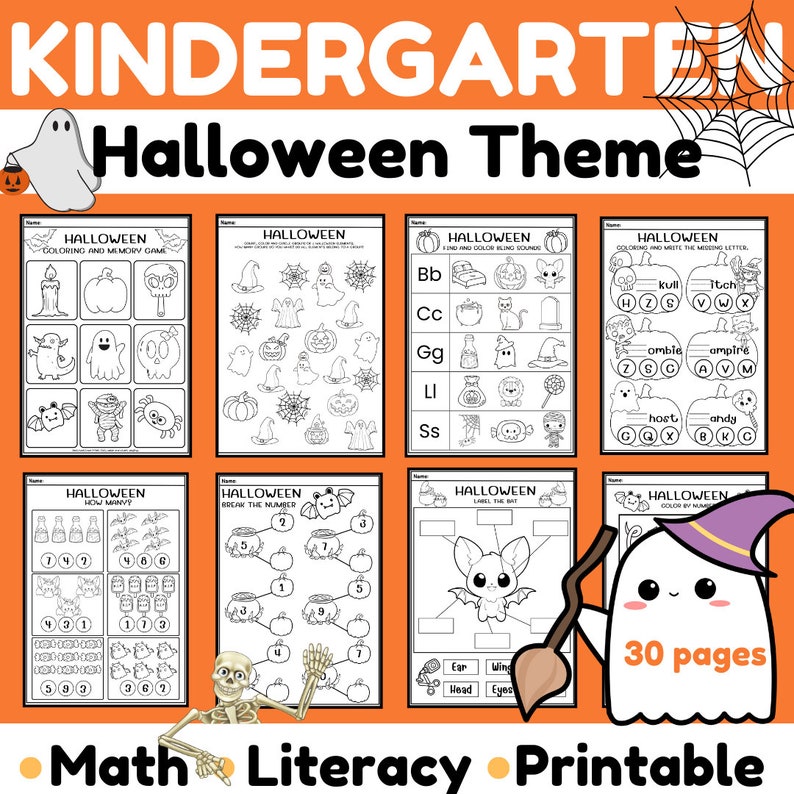 Kindergarten Worksheets Halloween Theme Activities - Etsy