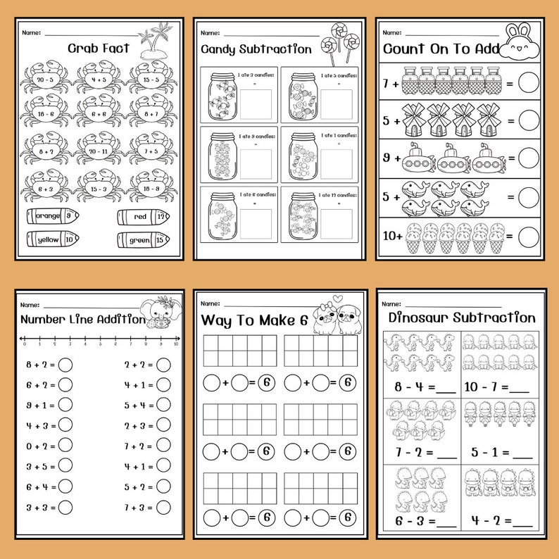 Addition & Subtraction Worksheets Math up to 20-printable - Etsy