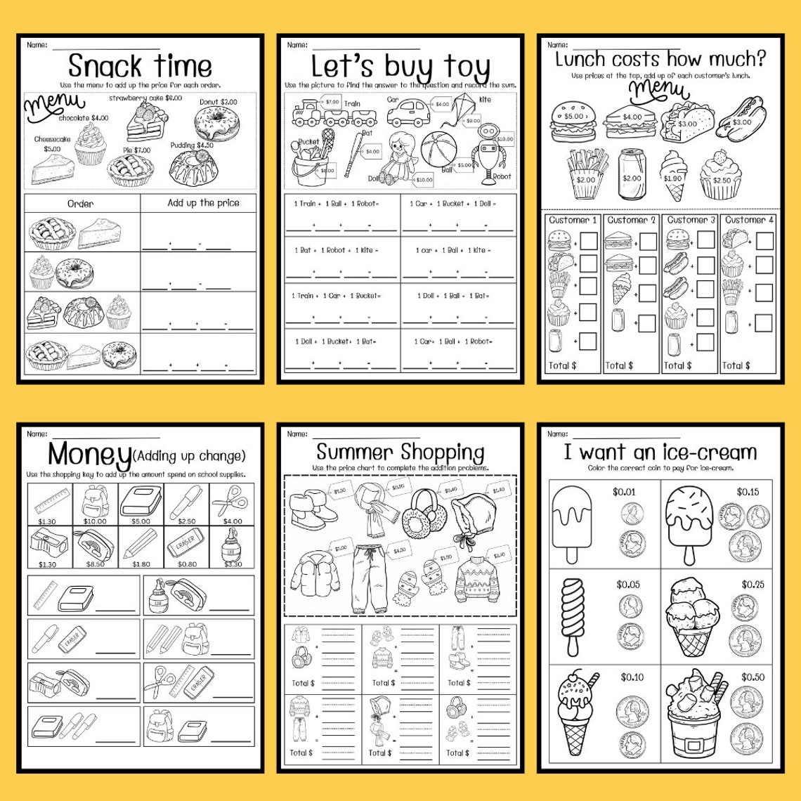 Counting Money Worksheet Math 1st 2nd Grade Dollas Coins Counting - Etsy