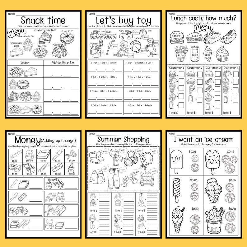 Counting Money Worksheet Math 1st 2nd Grade Dollas Coins Counting - Etsy