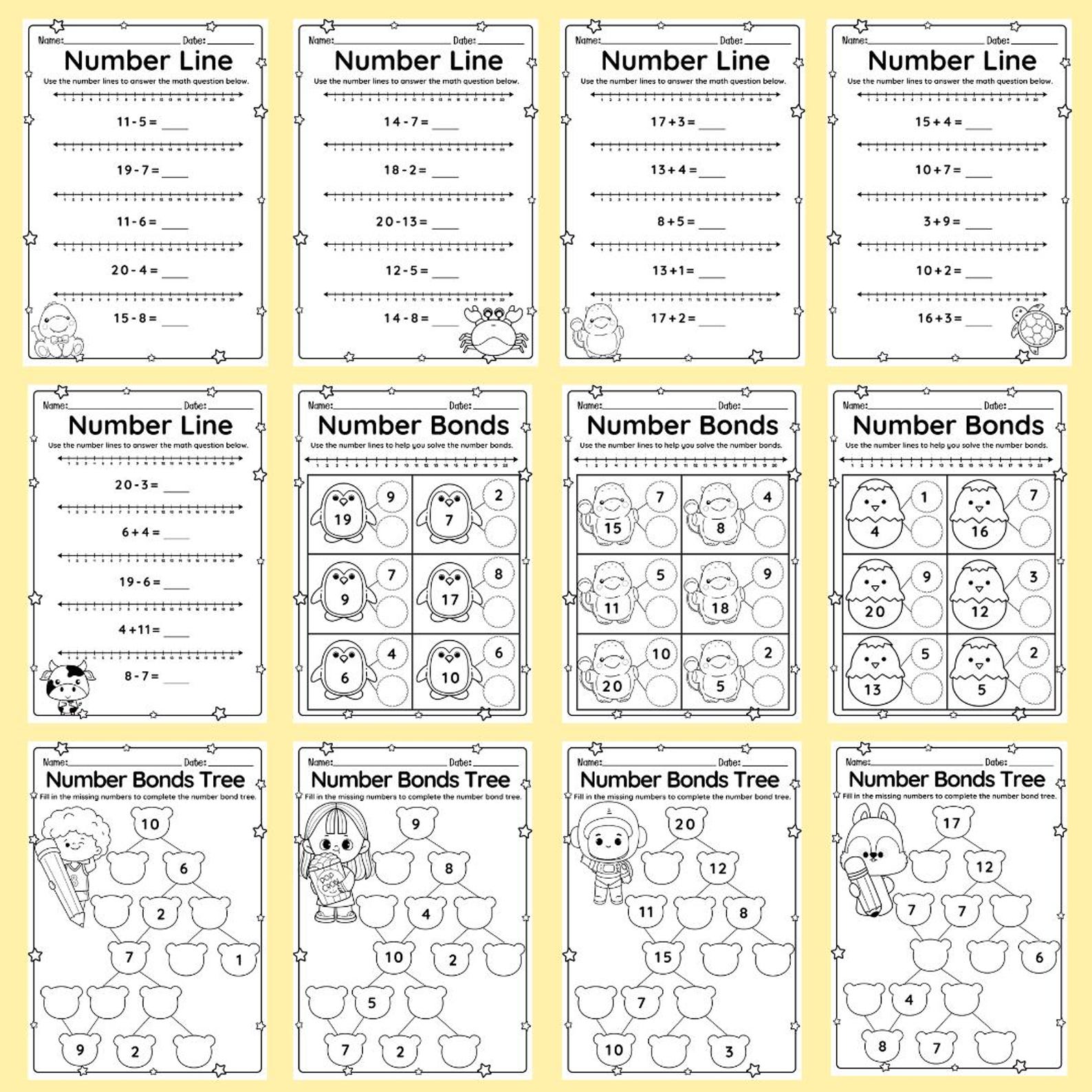 Subtraction & Addition Within 20 Printable Math Worksheet for Kids 1st ...
