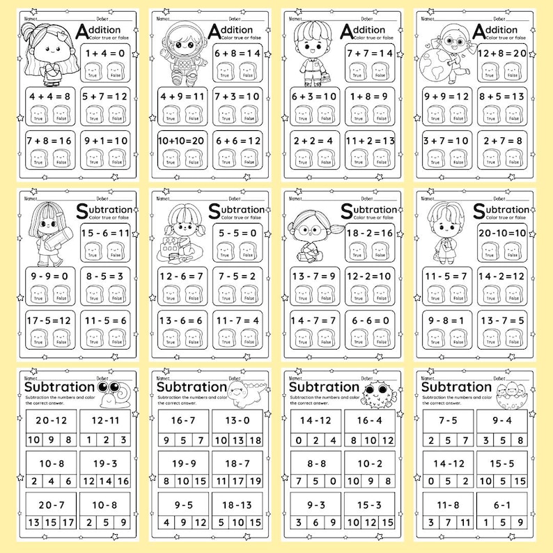 Subtraction & Addition Within 20 Printable Math Worksheet for Kids 1st ...