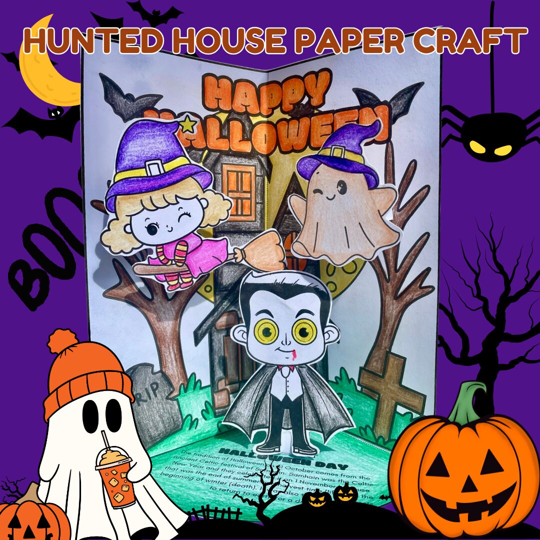 Haunted House Paper Craft Activity-halloween Printable Craft Kids ...