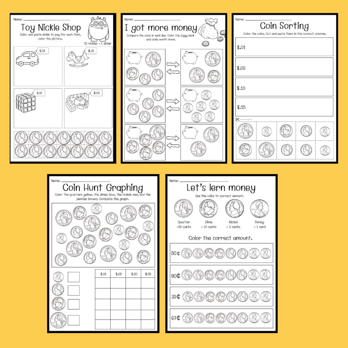 Counting Money Worksheet Math 1st 2nd Grade Dollas Coins Counting - Etsy