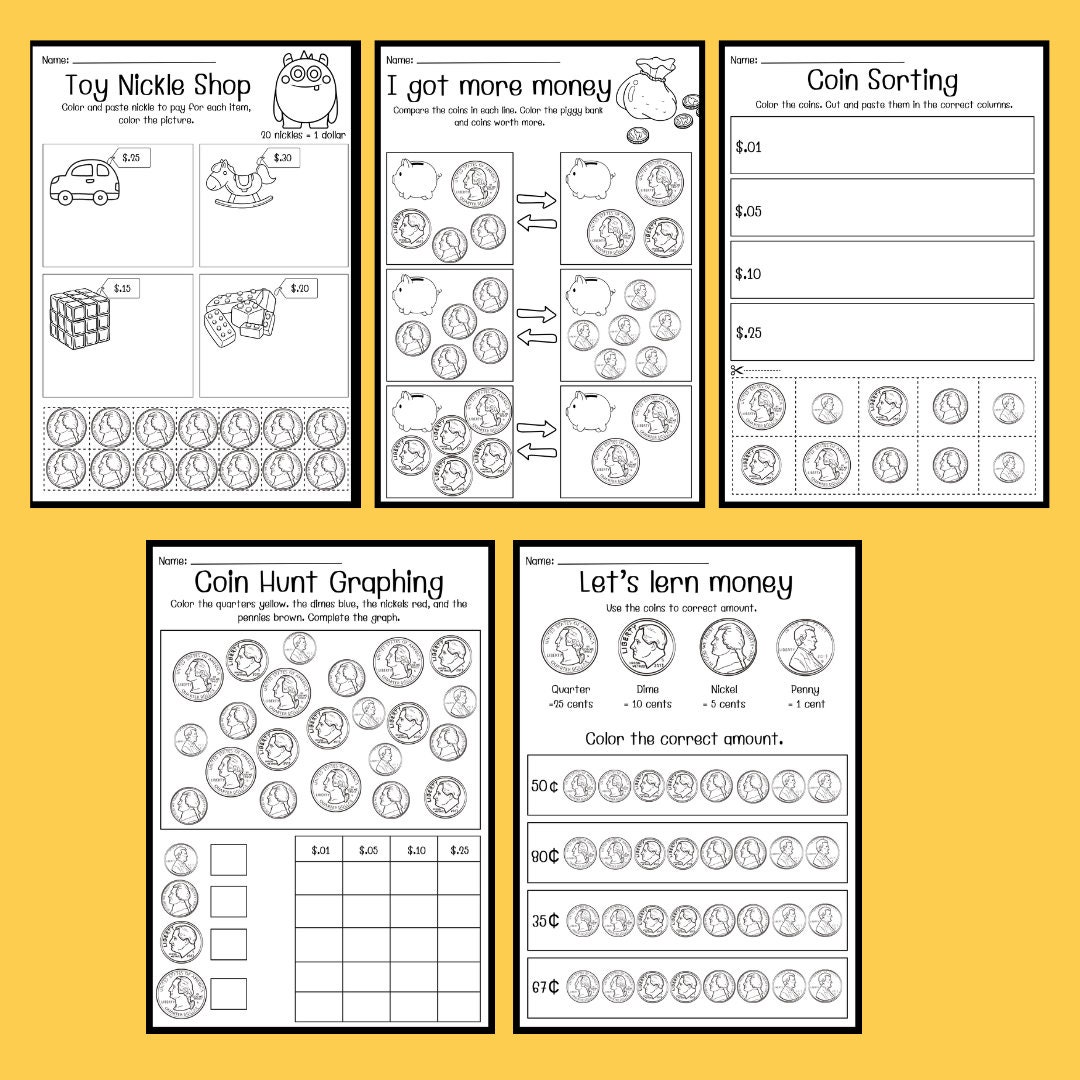 Counting Money Worksheet Math 1st 2nd Grade Dollas Coins Counting - Etsy