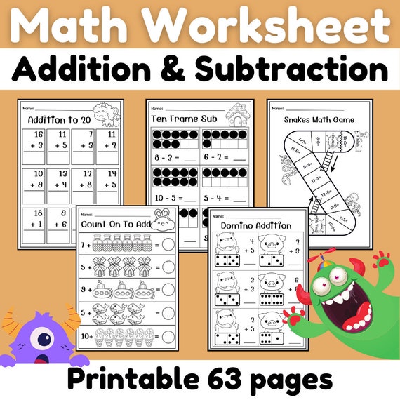 Addition And Subtraction Worksheets Up Kindergarten Addition And