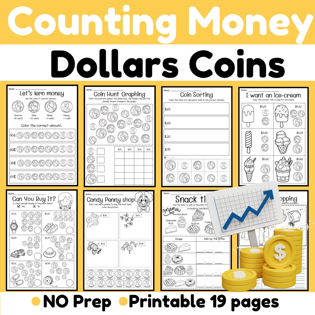 Counting Money Worksheet Math 1st 2nd Grade Dollas Coins Counting - Etsy