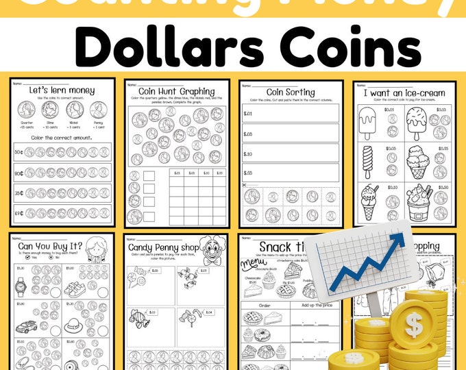 Counting Money Worksheet Math 1st 2nd Grade Dollas Coins Counting - Etsy