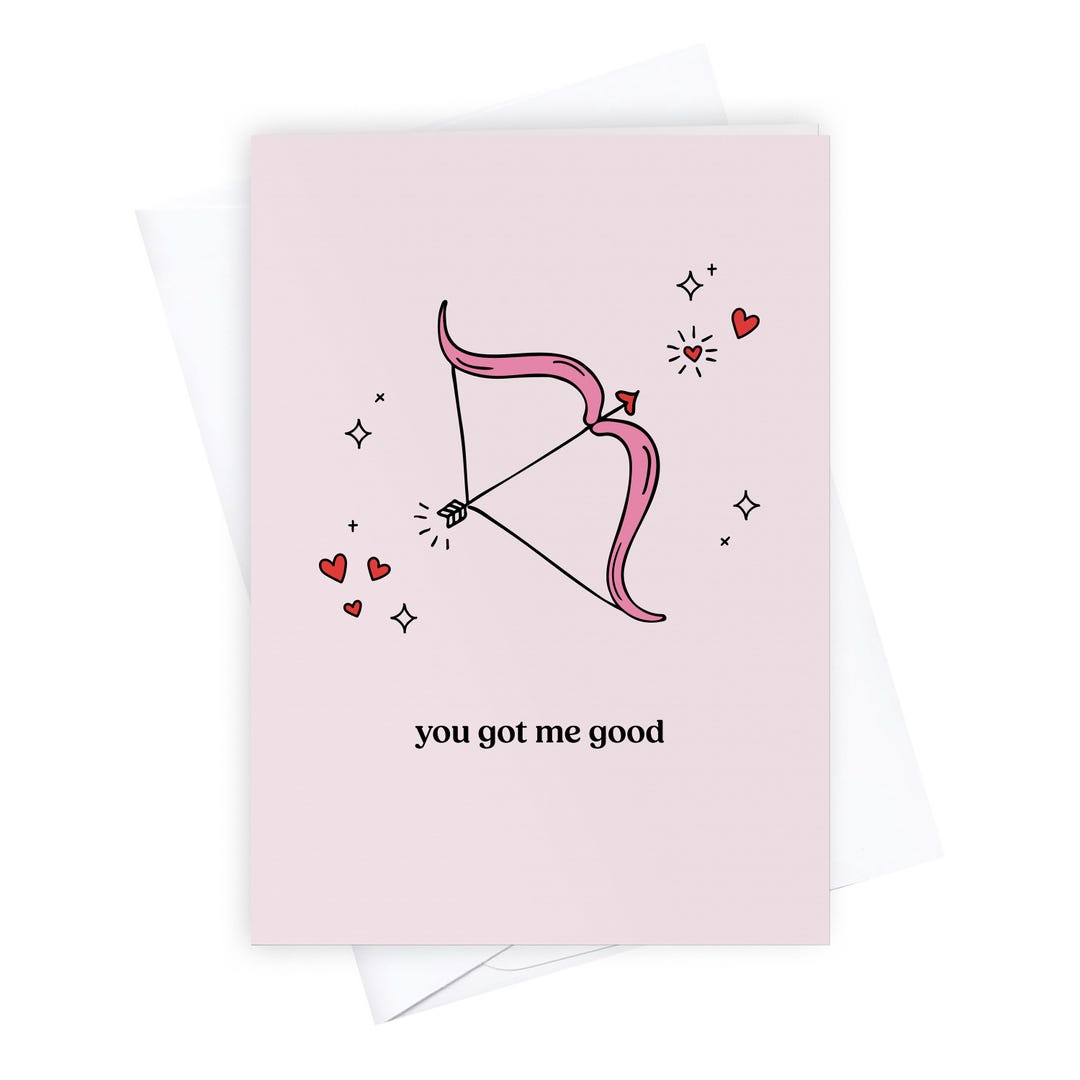 Cupid's Bow Valentines Greeting Card, Hand Drawn Valentines Cards ...