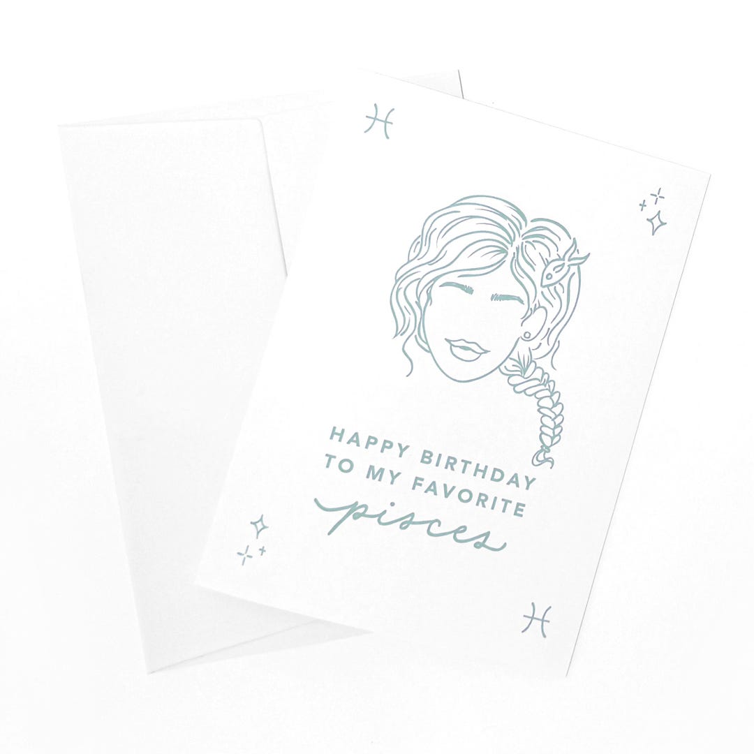 PISCES BIRTHDAY CARD Happy Birthday Pisces, Zodiac Greeting Card, Hand ...