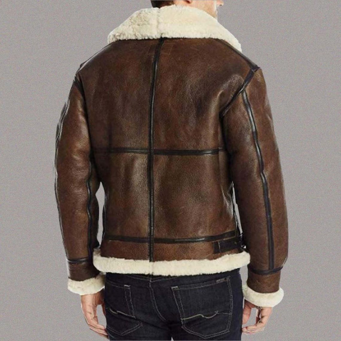 B3 RAF Brown Mens Bomber Flying Aviator Fur Real Shearling Leather ...