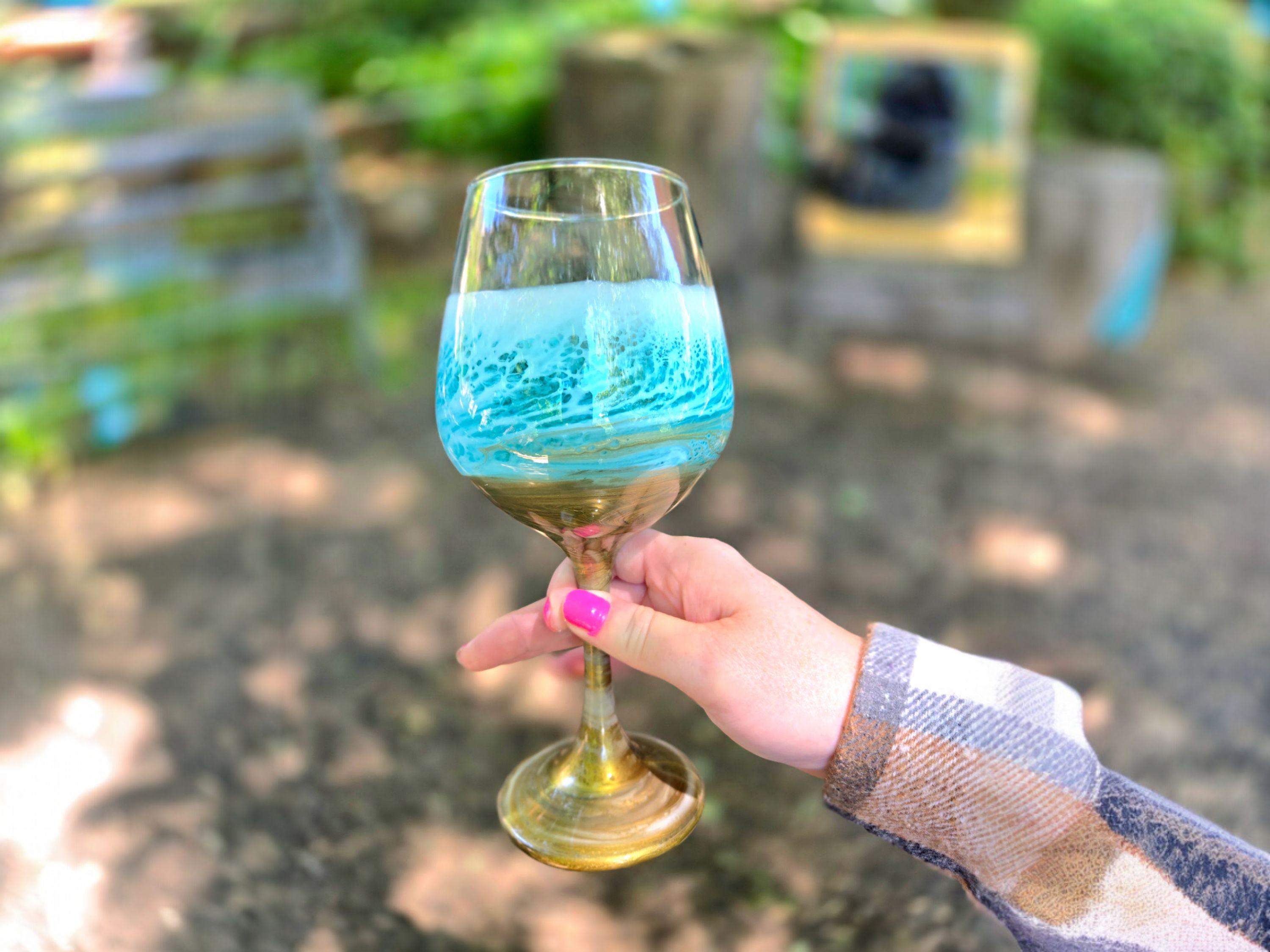 Ocean Wave Wine Glass Set: Epoxy Resin Stemmed Drinkware, Coastal Beach ...