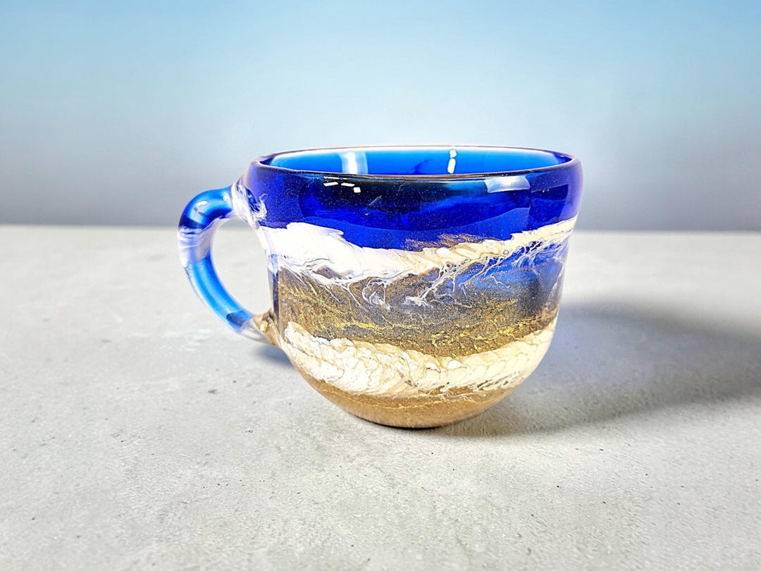 Blue & Gold Resin Mugs, Coastal Decor, Beach Lover Gift (sky Blue or ...