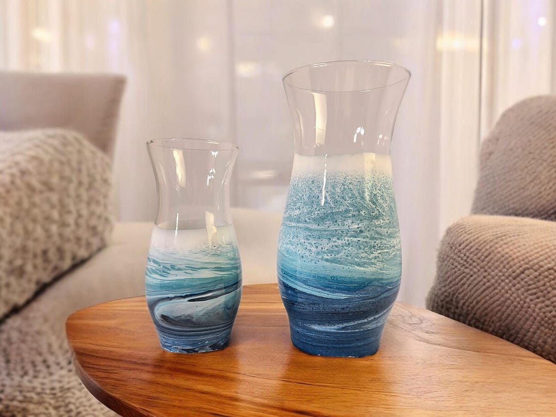 Epoxy Resin Beach Vase: Handmade Coastal Decor, Ocean Lover Gift - Etsy