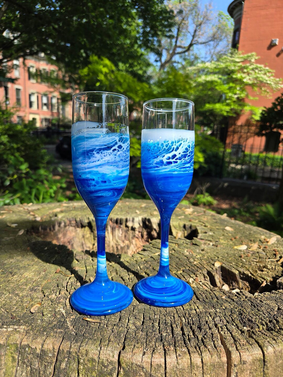 Epoxy Resin Champagne Flutes With Stems - Deep Blue Beach Decor - Etsy