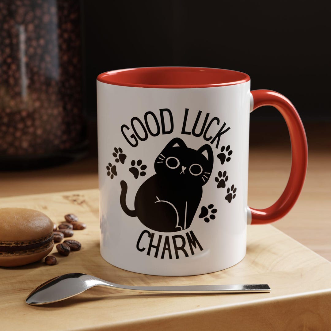 Black Cat Accent Mug, Good Luck Charm Coffee Cup for Cat Lovers, Unique ...