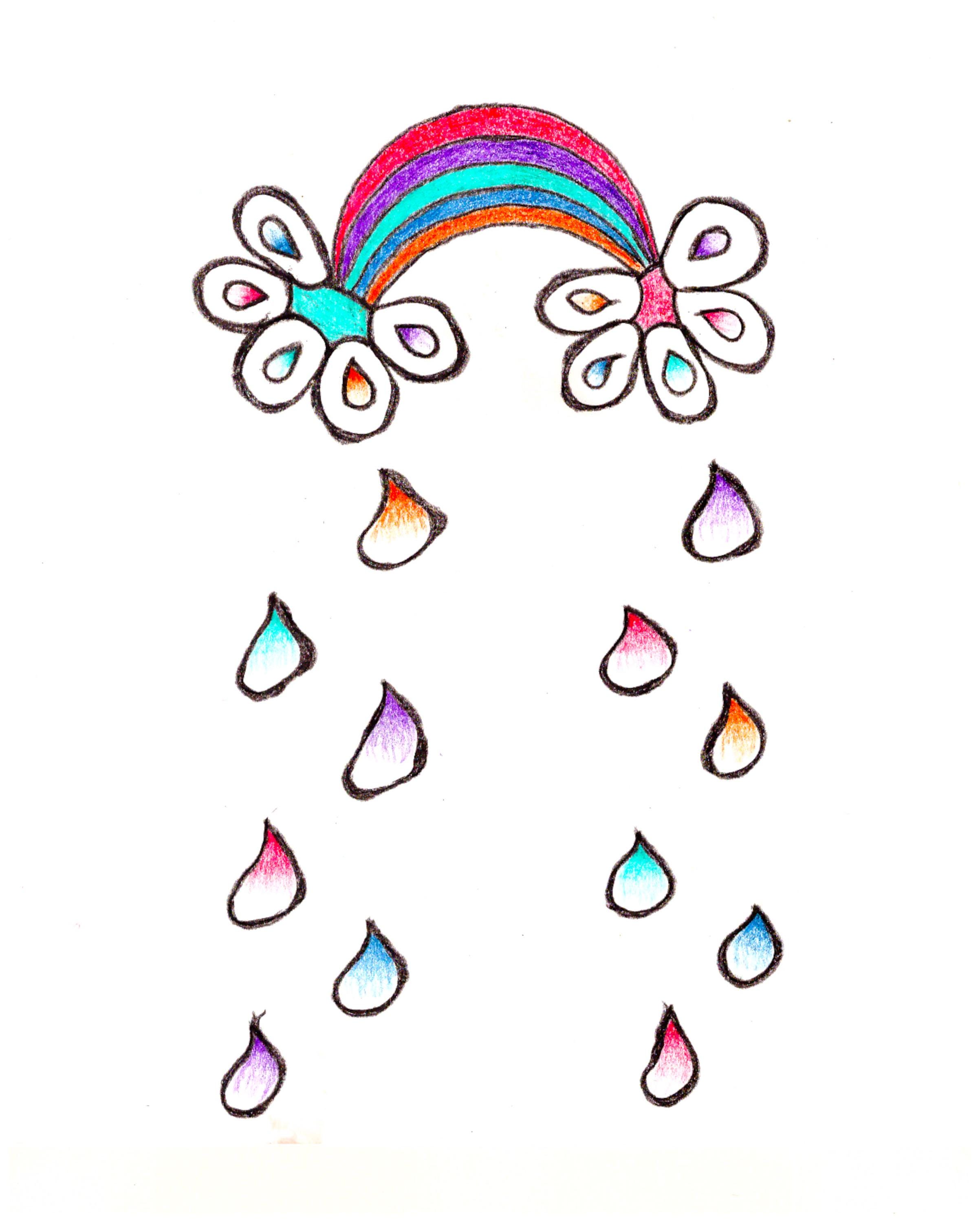 Rainbow With Raindrops Multi Colored Pencil Drawing | Hand Sketched ...