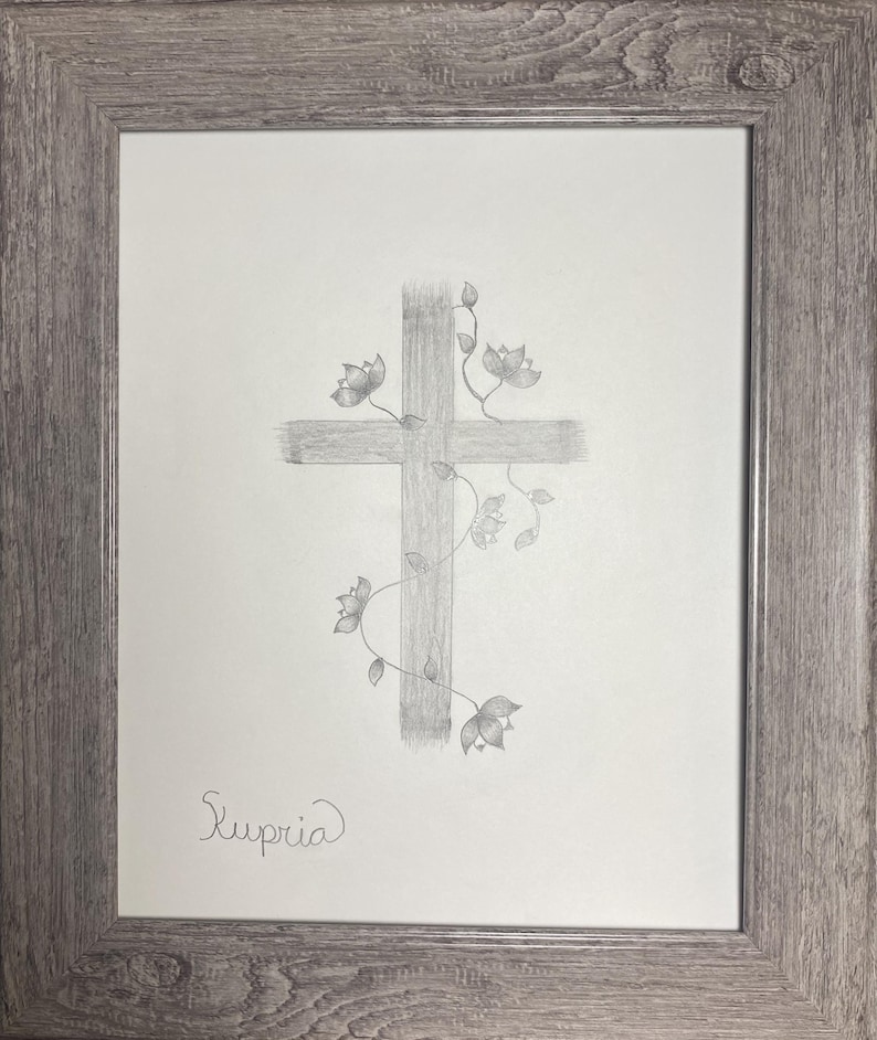 Floral Cross Pencil Sketch | Printable Wall Art for Home or Gifts ...