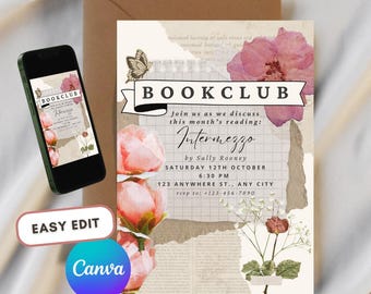 Book Club Invitation, Printable Book Club Invitation, Canva Book Club ...