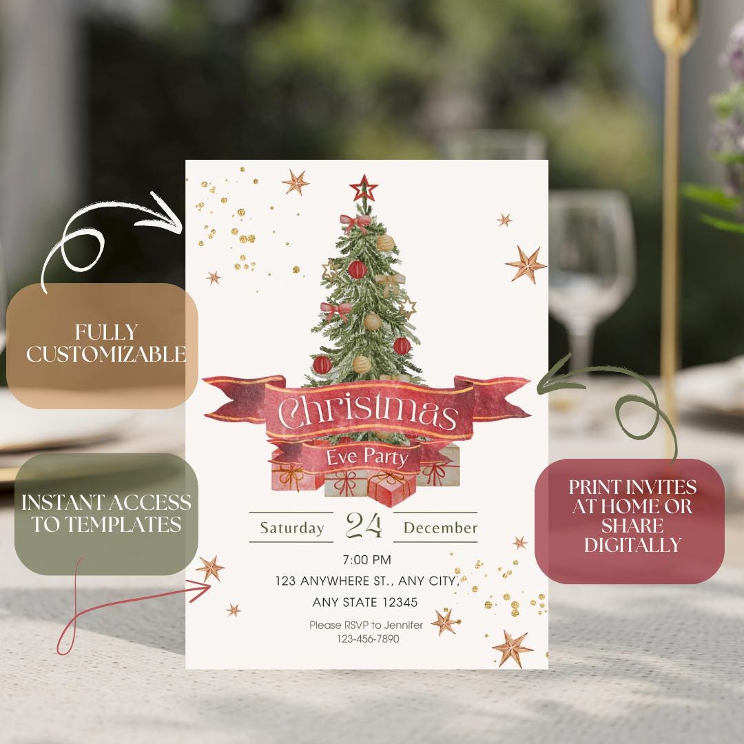 Vintage Christmas Party Printable Invitation, Editable Christmas Invite ...