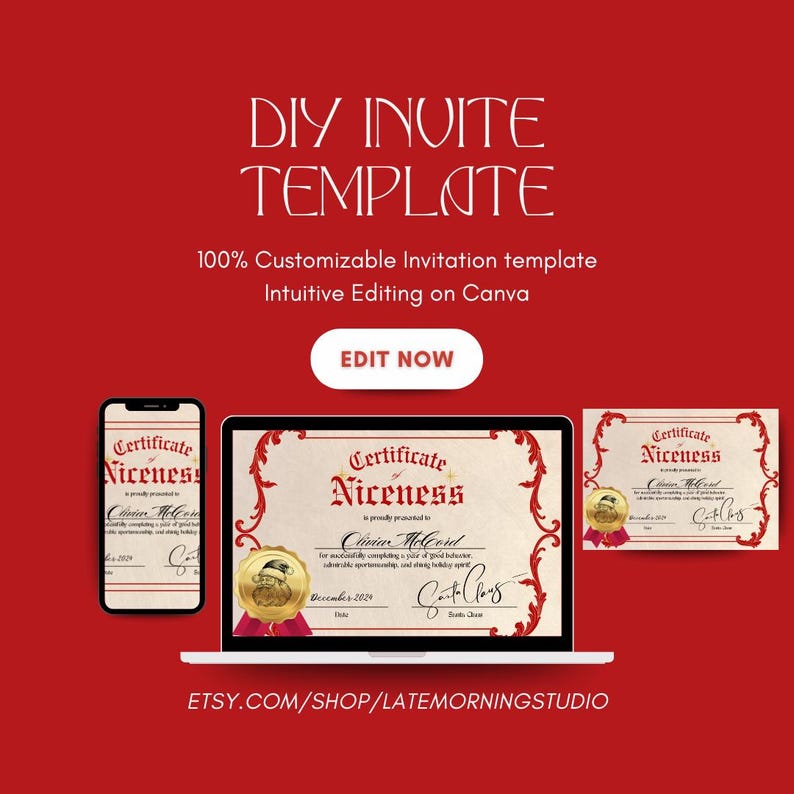 Canva, Nice List Certificate, Printable Template Nice List, Instant ...