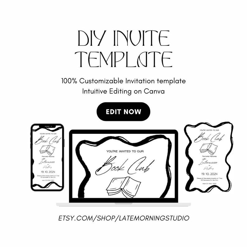 Editable Book Club Invitation, Printable Party Flyer (digital Download ...