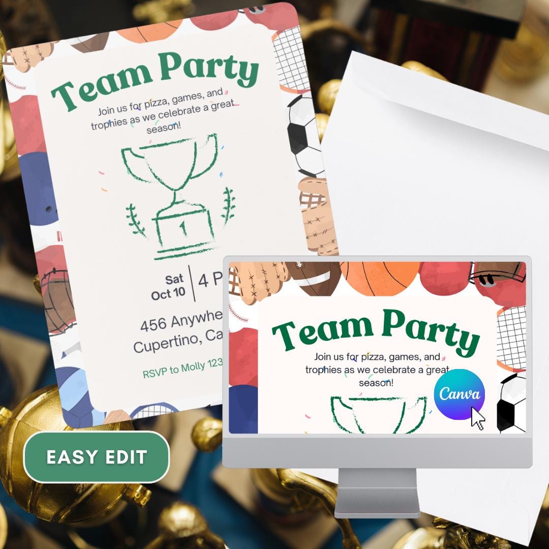 Team Trophy Party Editable Invitation, Trophy Party Evite, Team Season ...